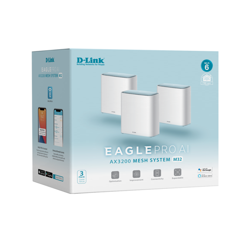 D-Link M32-3PK Dlink Eagle Pro AI AX3200 Mesh Wi-Fi 6 Router Triple ...